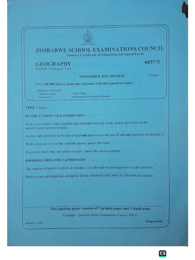 ZIMSEC A Level Geography Past Papers | PDF