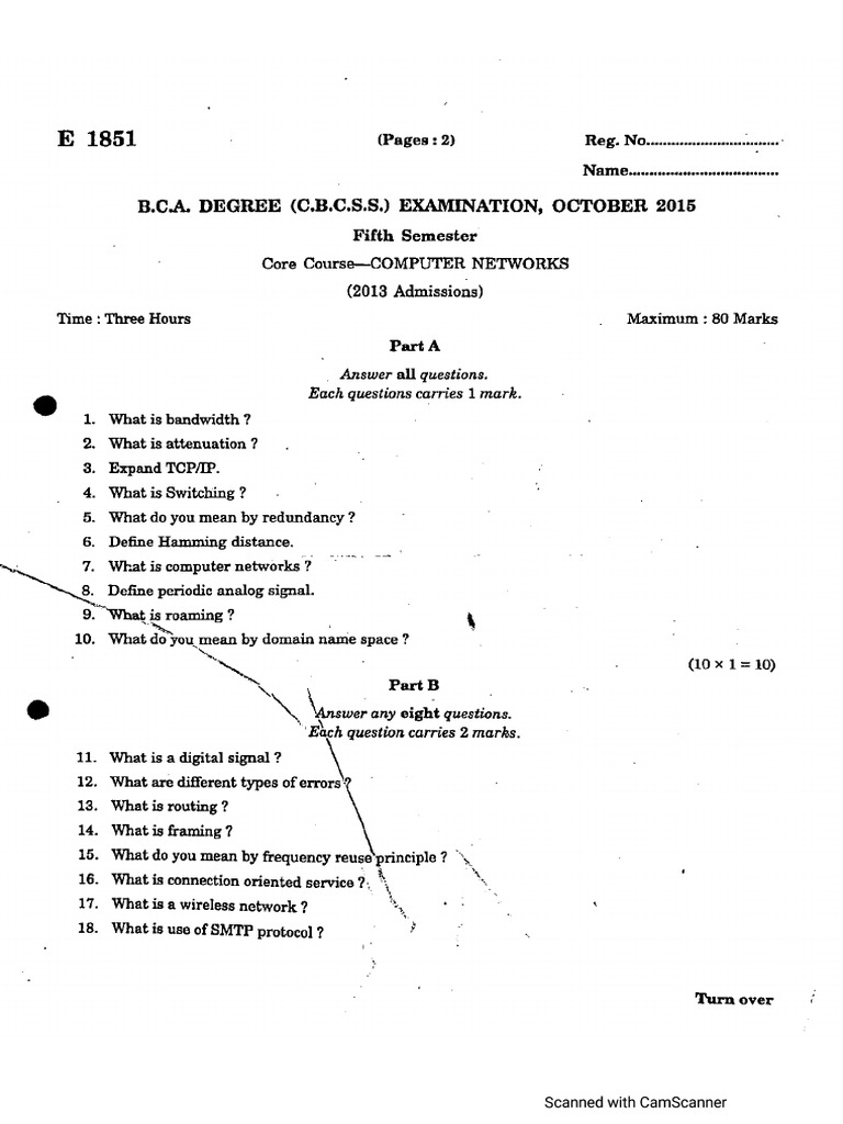 Bca 5 Sem Computer Networks e 1851 Oct 2015 | PDF