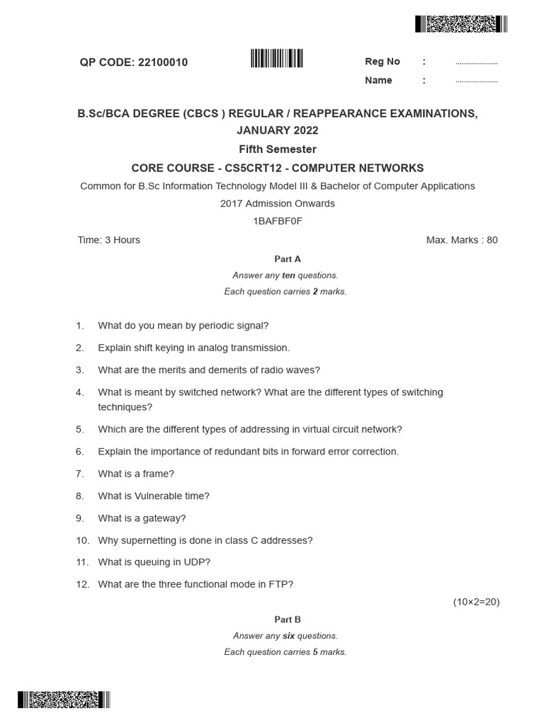 BSC Bca 5 Sem Computer Networks 22100010 Jan 2022 | PDF | Computer Network | Network Architecture