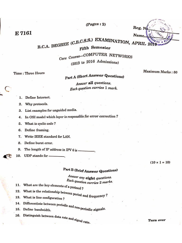 Computer Networks Question Paper | PDF