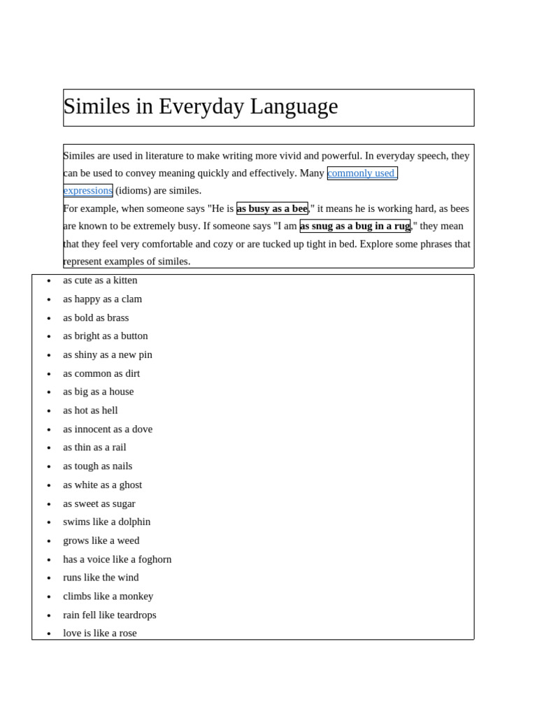 Similes in Everyday Language | PDF