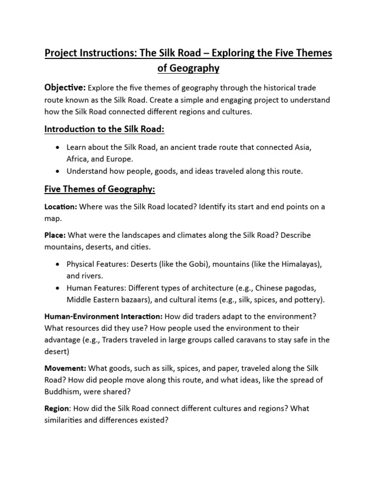 Project Instructions - The Silk Road - Exploring The Five Themes of Geography | PDF | Social Science
