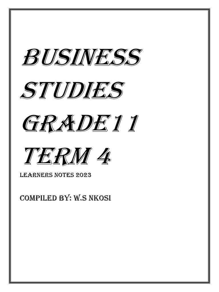 BSTD GR11 Term 4 Notes 2023 | PDF | Recruitment | Employment