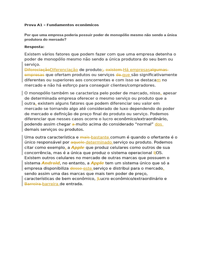 Prova A1 - Fundamentos Econômicos | PDF