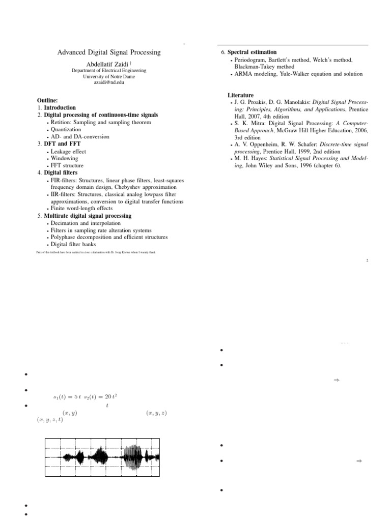 Advanced DSP J G Proakis | PDF | Digital Signal Processing | Signal To Noise Ratio