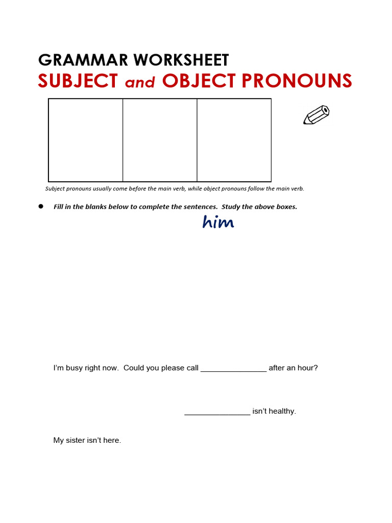 Subject and Object Pronouns Worksheet | PDF