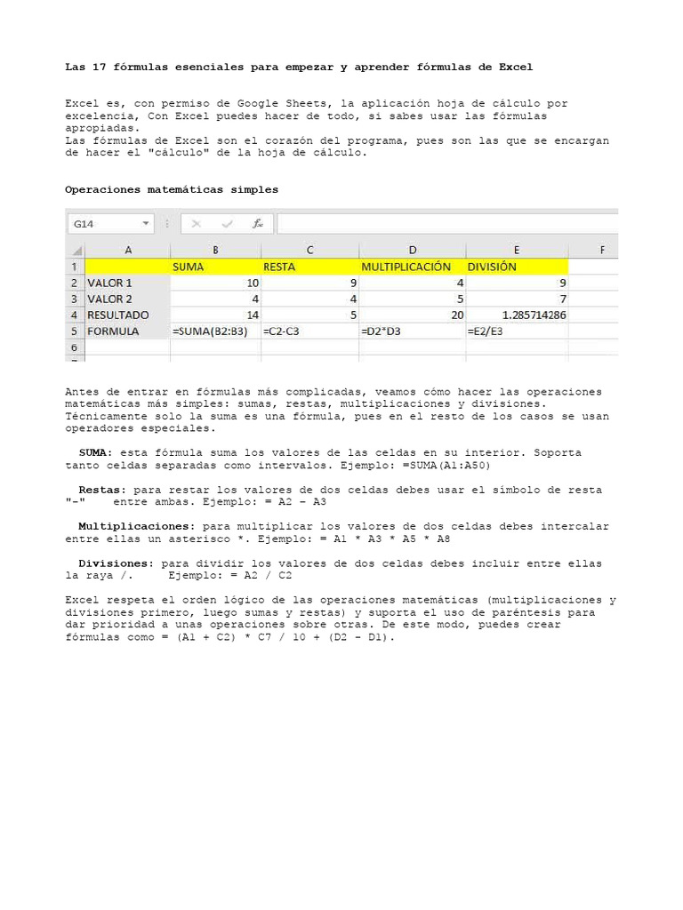 17 Fórmulas Esenciales de Excel | PDF | Hoja de cálculo | Microsoft Excel