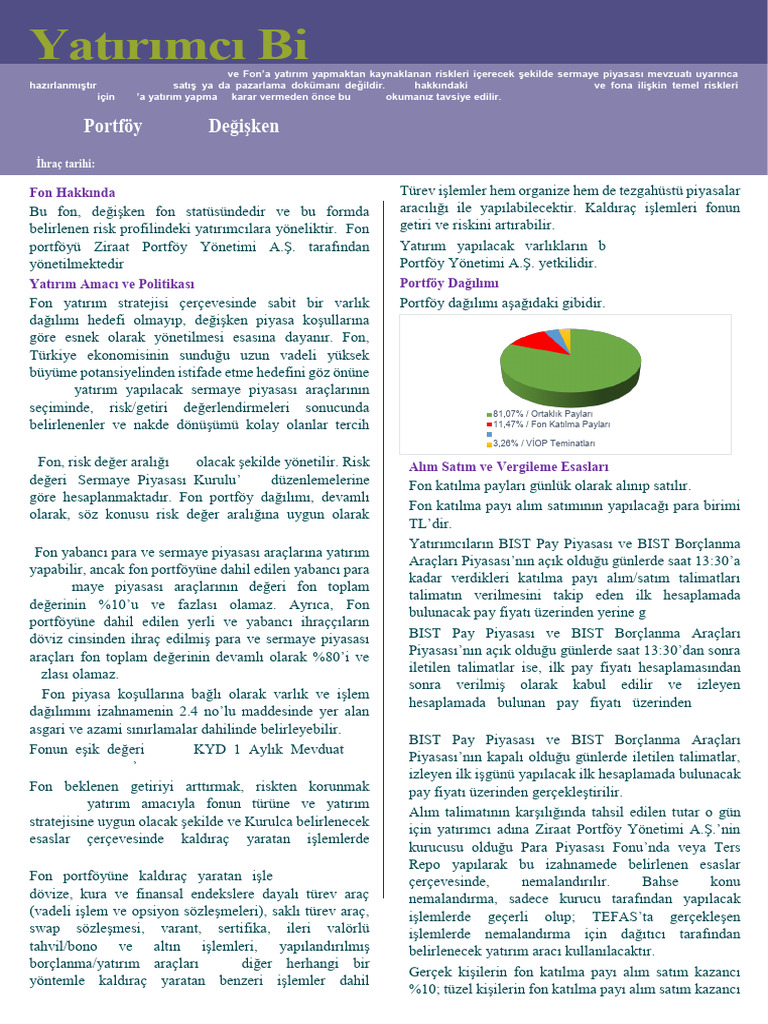 ZFG - PORTFOY - ZDZ Ziraat Portfoy Agresif Degisken Fon Ybf 31052023 PDF - 857 | PDF