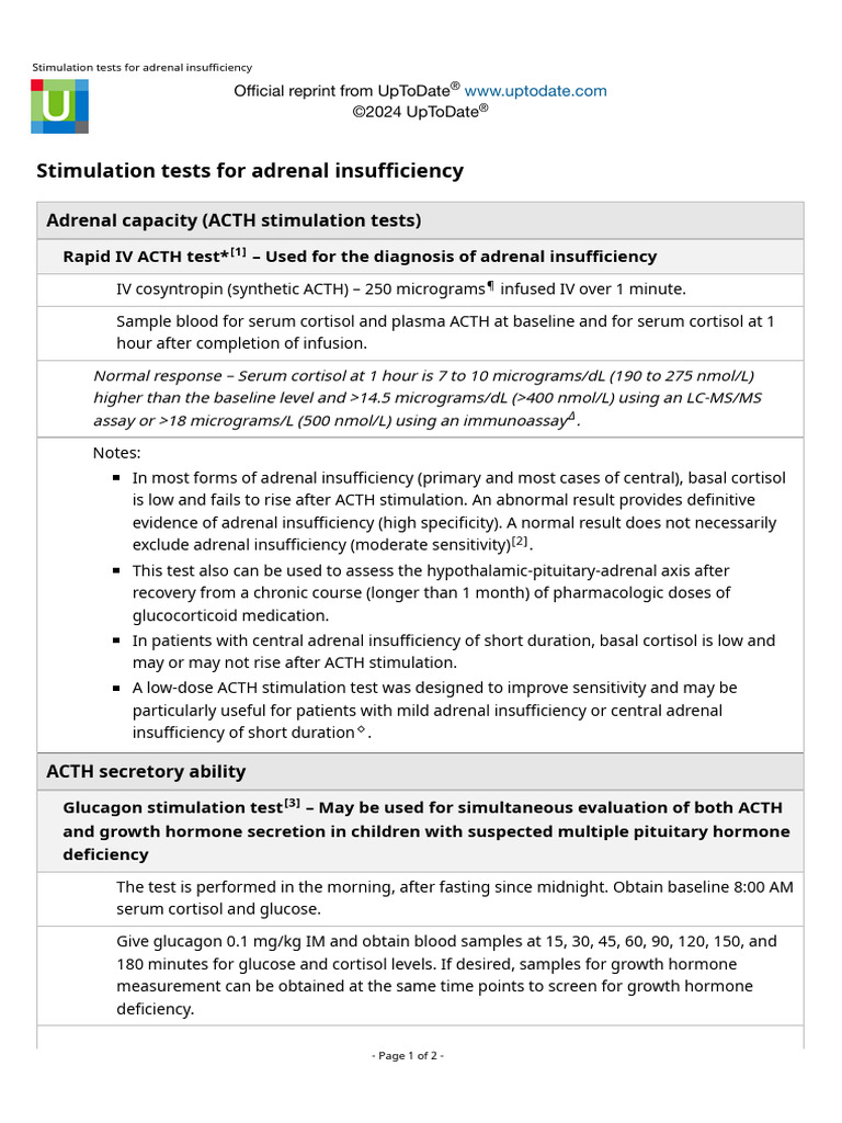 Stimulation tests for adrenal insufficiency | PDF | Adrenocorticotropic ...