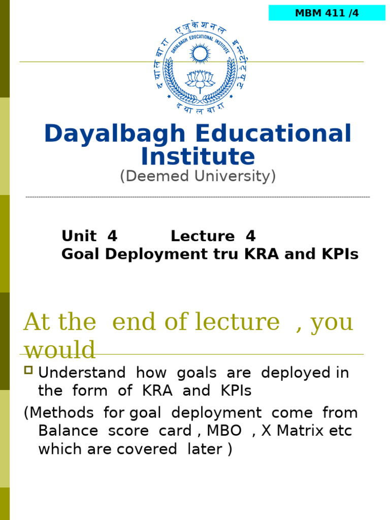 4 Unit 4 Lecture 4 Goal Deployment Thru KRAs & KPIs | PDF | Human Resources | Recruitment