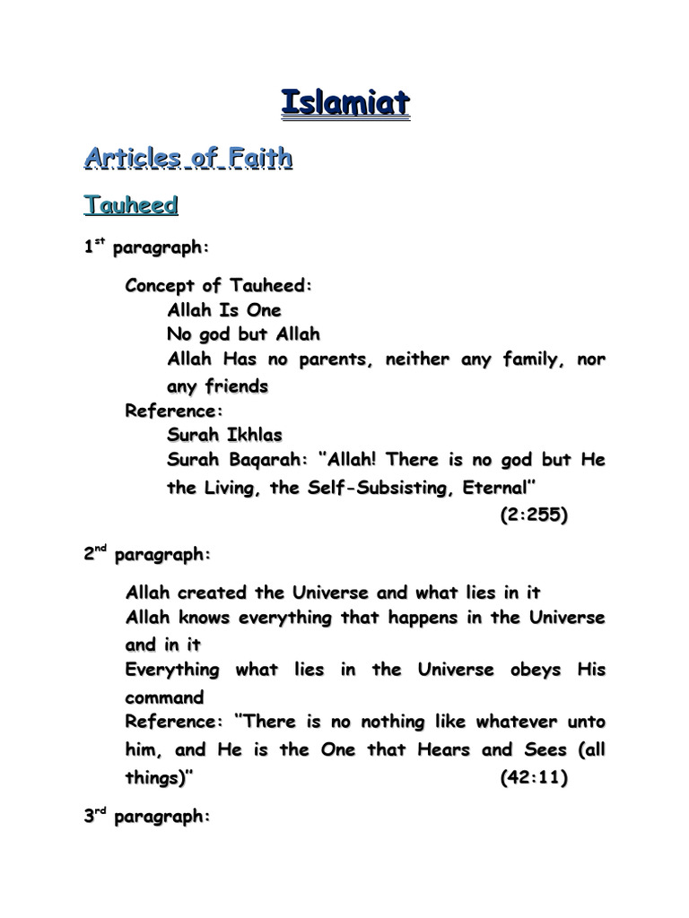 Articles of Faith Points | PDF | Prophets And Messengers In Islam | God ...