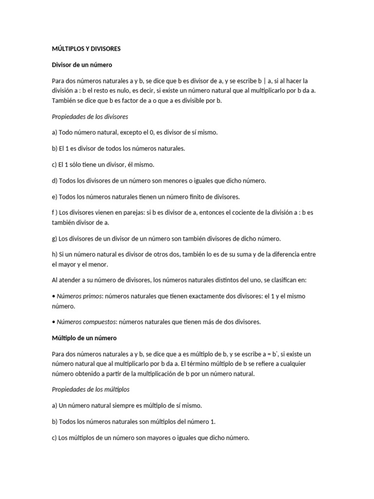 Múltiplos y Divisores | PDF | División (Matemáticas) | Multiplicación