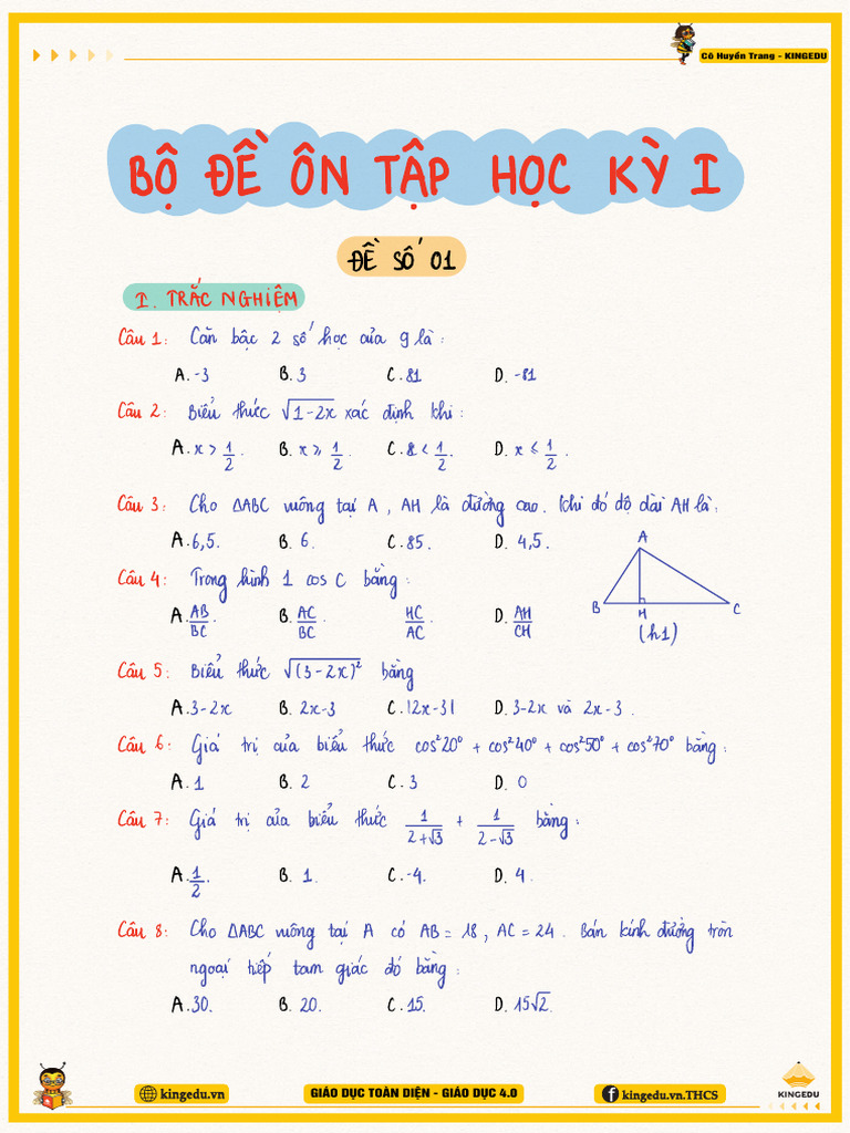 08 de Tu Luan - Trac Nghiem - On Thi Hki Toan 9 | PDF