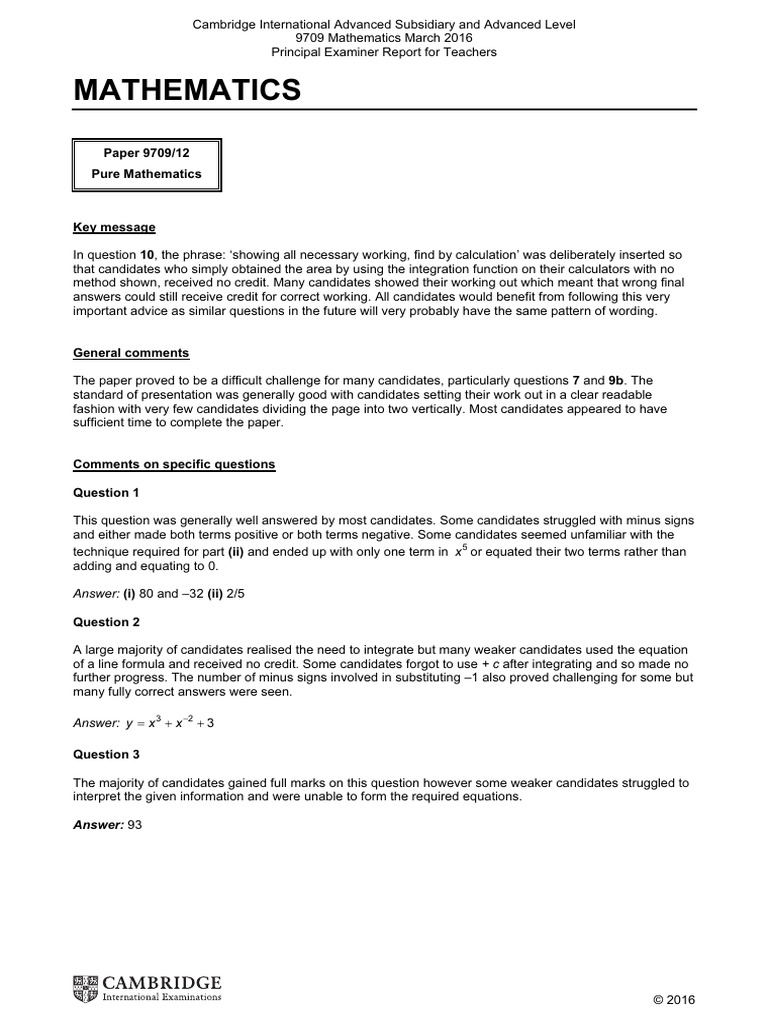 Paper 9709/12 Pure Mathematics | PDF | Force | Quadratic Equation