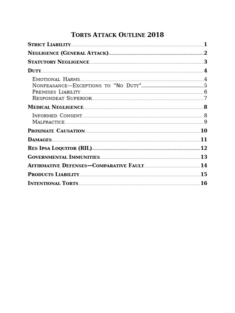 Torts Attack Outline NEw | PDF | Negligence | Tort