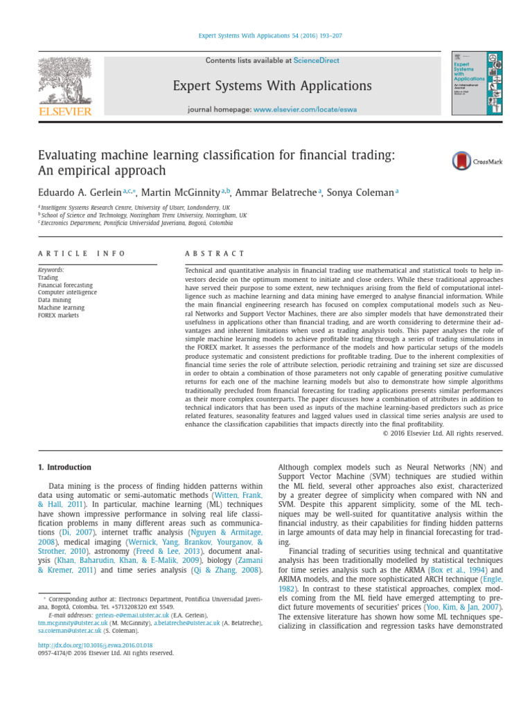 Evaluating Machine Learning Classification For Financial Trading | PDF | Machine Learning ...
