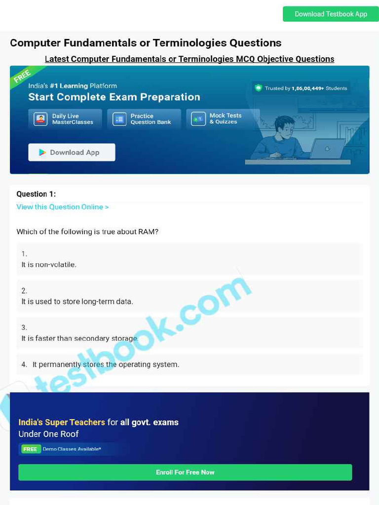 MCQ On Computer Fundamentals or Terminologies 5eea6a1639140f30f369f552 ...
