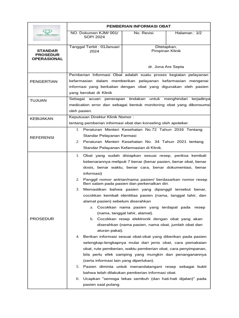 Spo Pemberian Informasi Obat | PDF