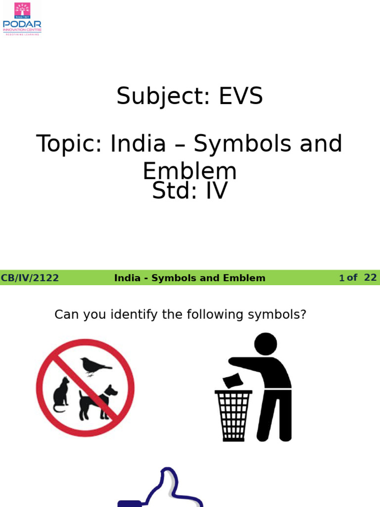 CB - IV - EVS - India - Symbols and Emblem | PDF