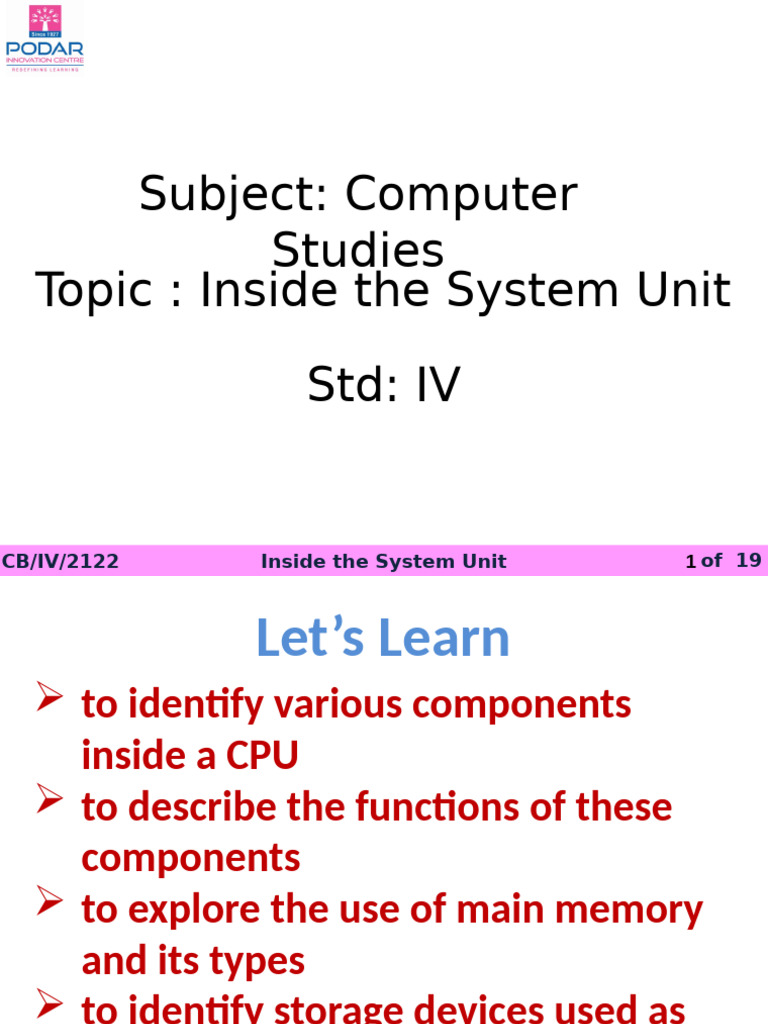 IV - Computer Studies - Inside The System Unit 2 | PDF | Computer Data Storage | Random Access ...