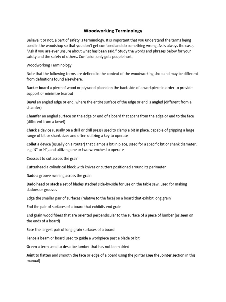 Woodworking Terms and Diagrams | PDF | Tools | Woodworking