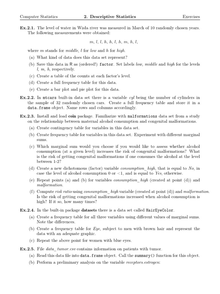 Exercises 2 Descriptive Stat | PDF | Statistics | Statistical Analysis
