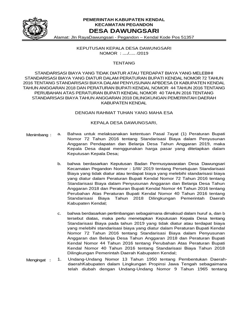 SK Kades TTG Standarisasi Biaya | PDF