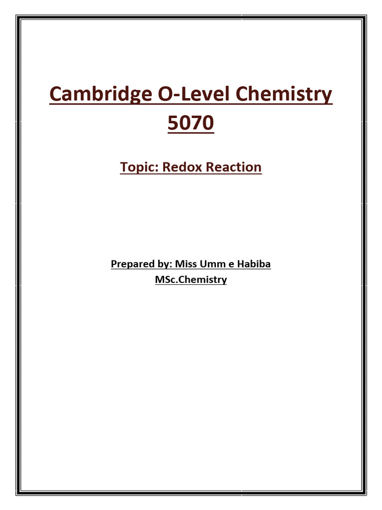 Redox Reactions Explained | PDF | Science & Mathematics