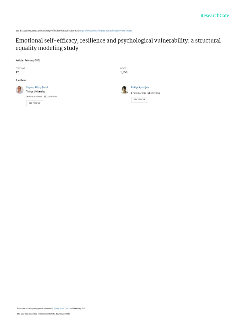 Emotional Self-Efficacy, Resilience and Psychological Vulnerability: A Structural Equality ...