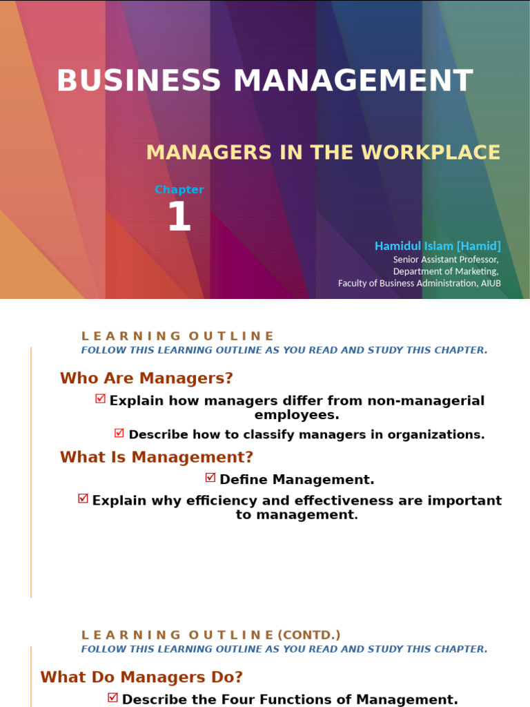 Business Management - Chapter 1 - Managers in The Workplace | PDF ...