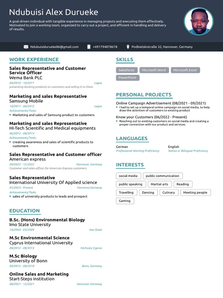 Resume Alex Durueke | PDF | Sales