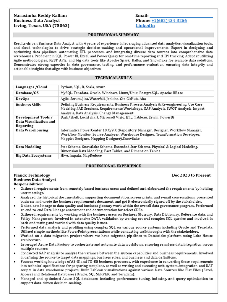Resume Narasimha Kallam | PDF | Data Warehouse | Databases