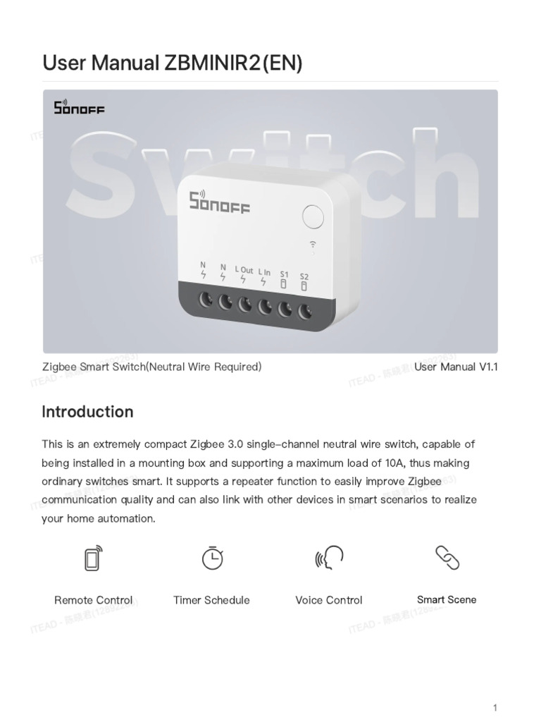 Sonoff ZBMINIR2 User Manual | PDF | Switch | Electromagnetic Interference