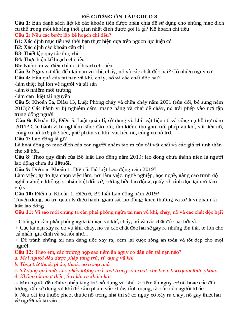 ĐỀ CƯƠNG ÔN TẬP GDCD CUỐI KỲ 2 | PDF