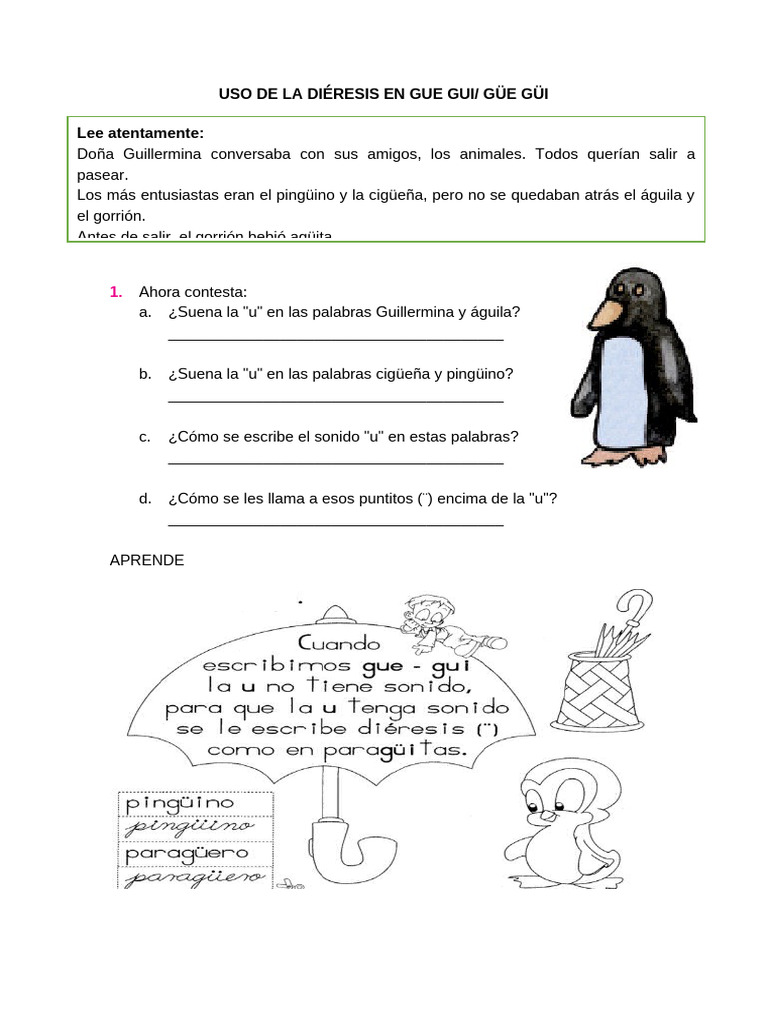 Actividades sobre diéresis en güe y güi | PDF | Lingüística