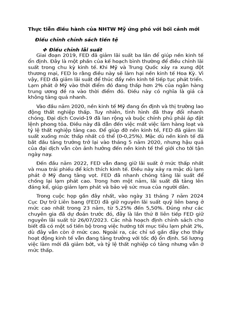 Thực tiễn điều hành của NHTW Mỹ ứng phó với bối cảnh mới | PDF