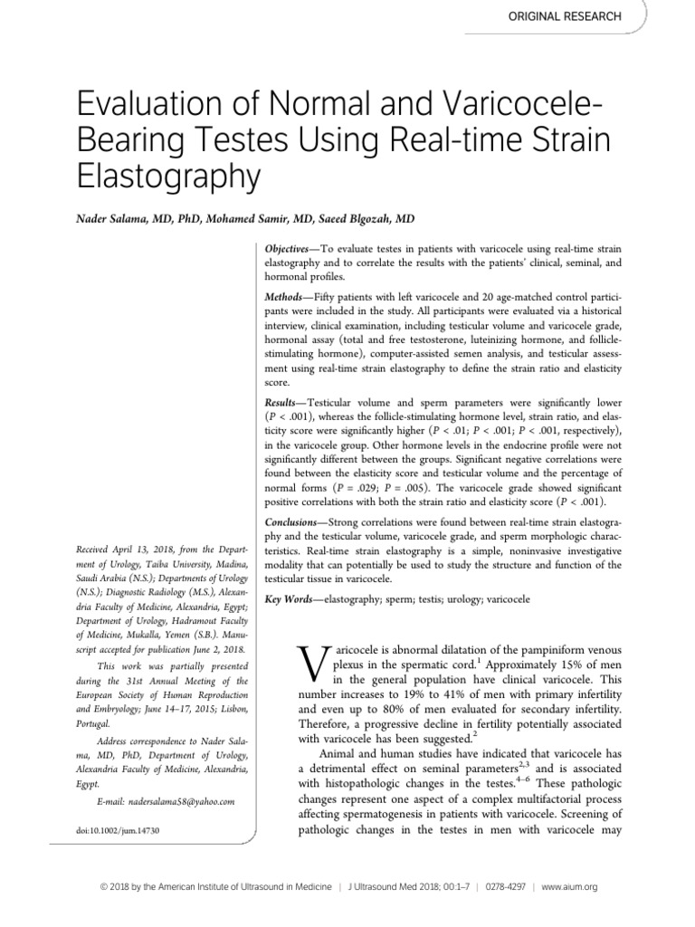 Evaluation of Normal and Varicocele Bearing Testes Using Real-Time ...