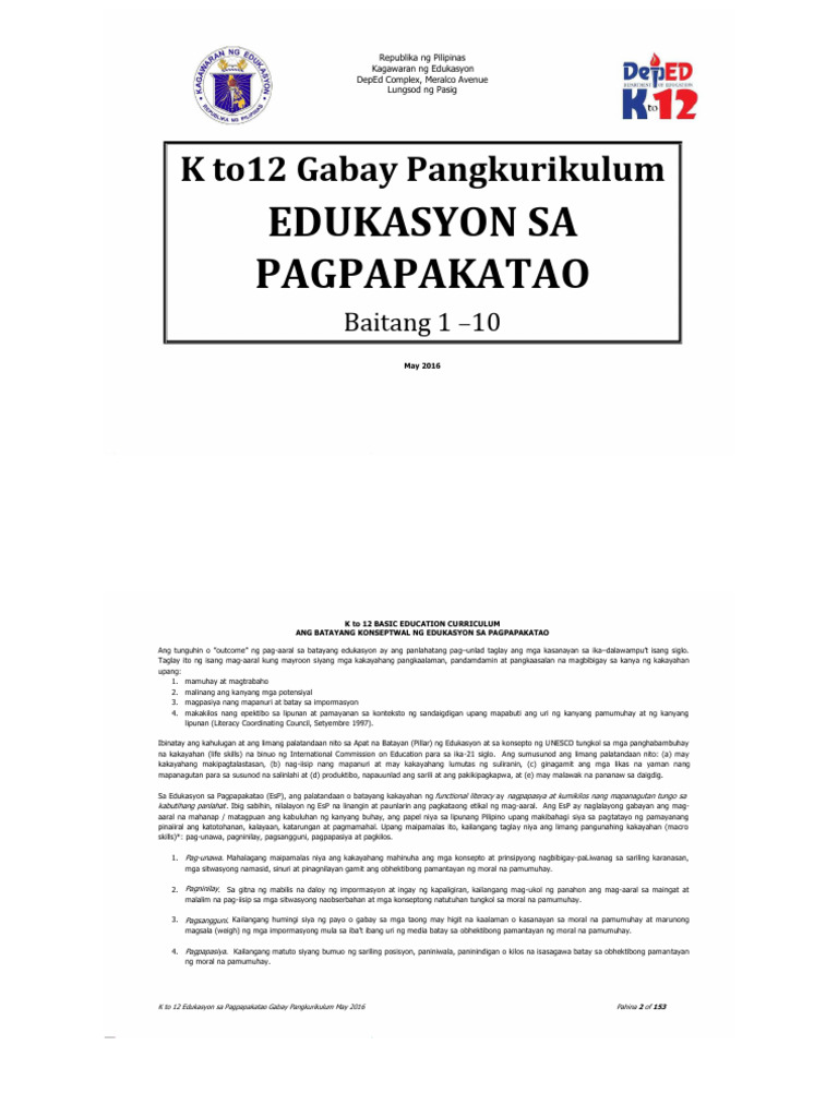 Esp CG Curriculum Guide For Values Education Junior Highschool For ...