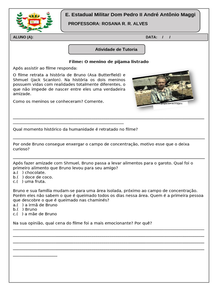 Atividade Sobre o Filme O Menino Do Pijama Listrado | PDF