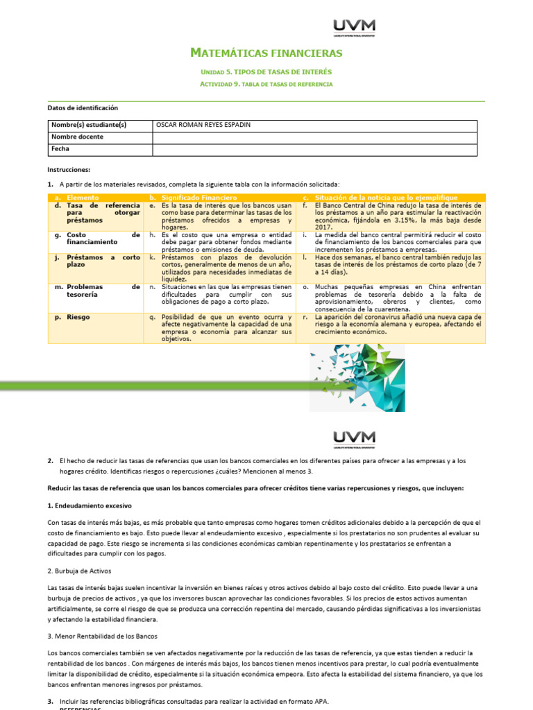 U5 Tabla A9 ORRE | PDF | Bancos | Business