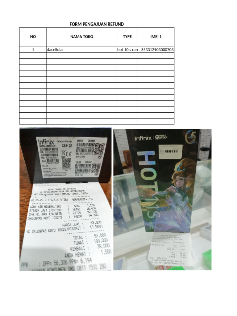 Form Pengajuan Refund Hot 10s 6128 | PDF