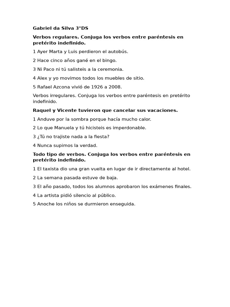 Espanhol Preterito Indefinido | PDF | Arte