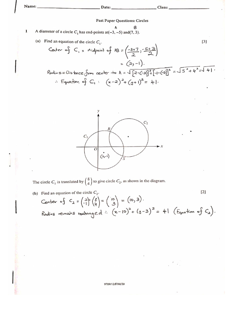 Circles Past Paper Questions Solutions | PDF