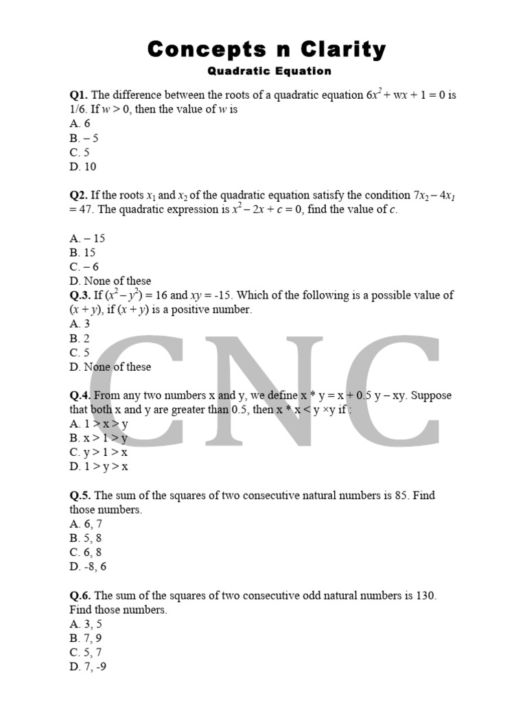 CAT Quadratic Equation Questions-1 | PDF | Length | Mathematics