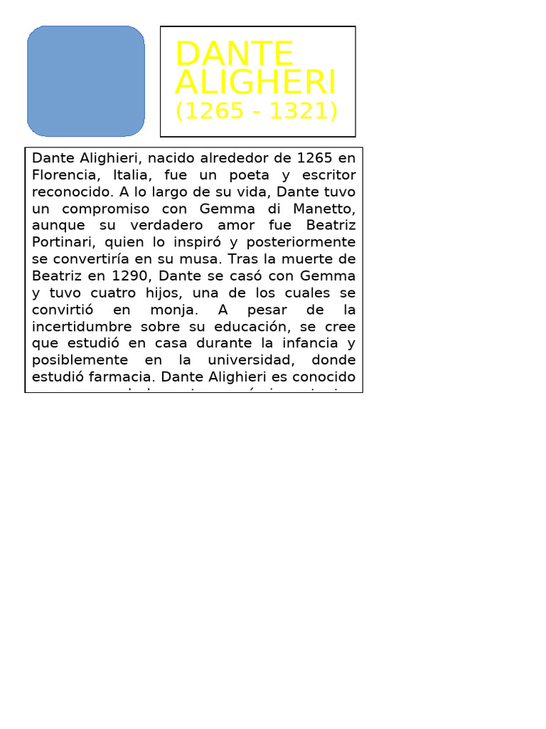 Vida y obra de Dante Alighieri | PDF