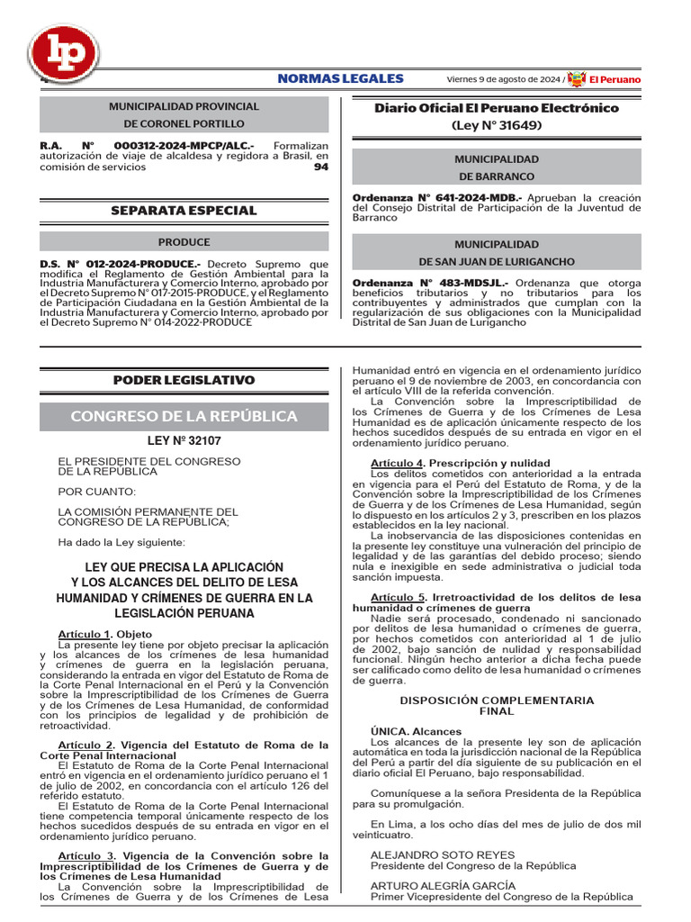 Ley 32107 LPDerecho | PDF | Crímenes | Crimen y violencia