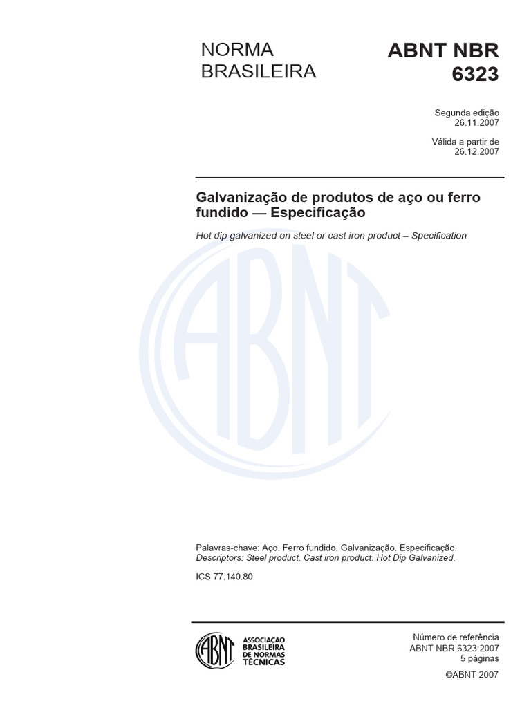 ABNT NBR 6323 - Galvanização | PDF | Galvanização | Metais