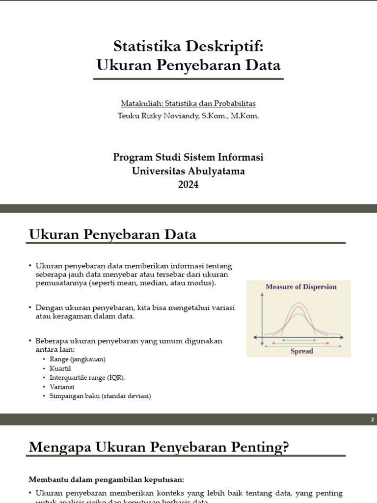 Statistika Deskriptif (Ukuran Penyebaran Data) | PDF