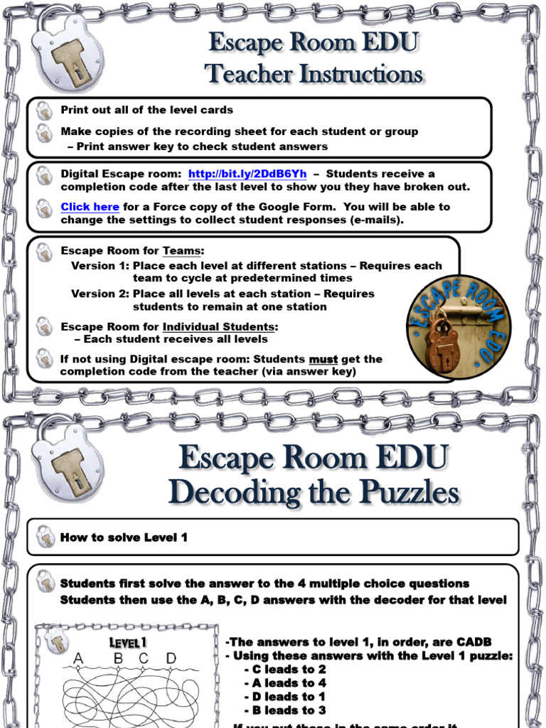 Escape Room EDU Teacher Instructions | PDF | Acceleration | Motion ...