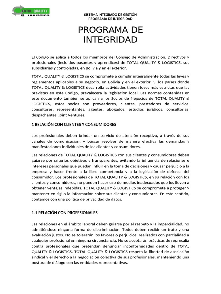 Programa de Integridad | PDF | Corrupción política | Business